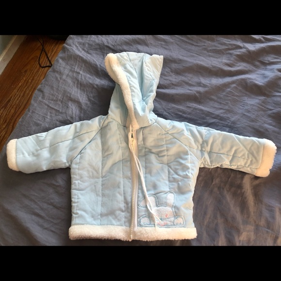 Jackets & Coats | Vintage Blue Baby Jacket With Bunny And Hood Size ...